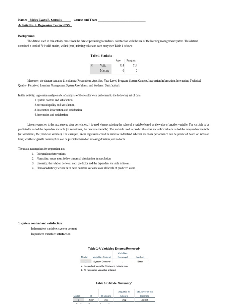 Activity No5 Regression Test in SPSS | PDF | Coefficient Of ...