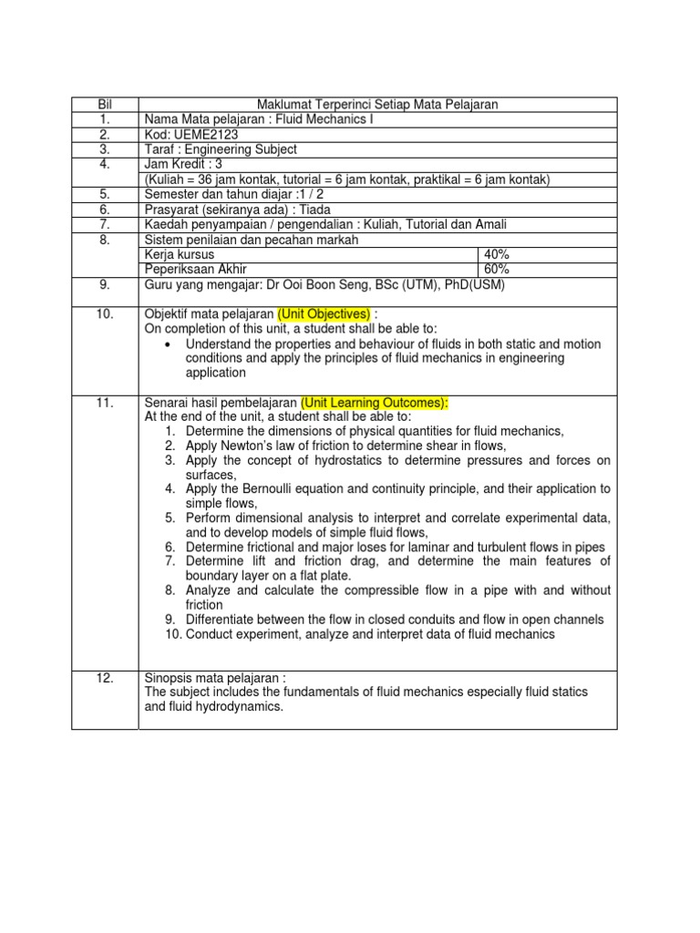 Fluid Mechanics Syllabus | PDF | Fluid Dynamics | Fluid Mechanics