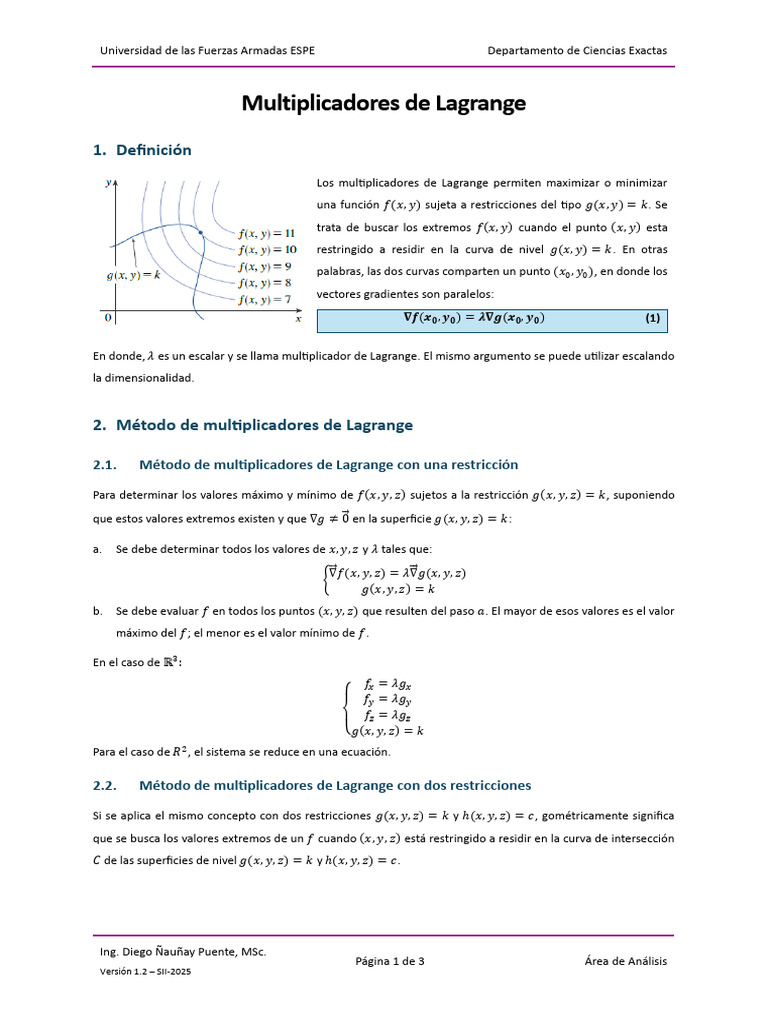 Clase 13_14. Multiplicadores de Lagrange | PDF | Análisis matemático | Matemáticas