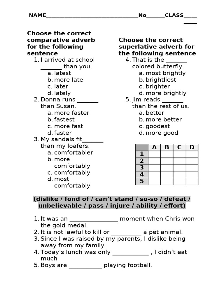 Comparative and Superlative Adverb Quiz | PDF