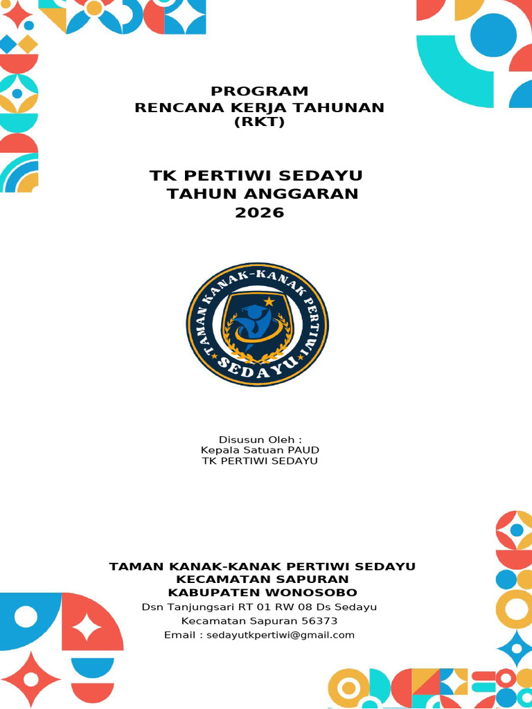 Rencana Kerja Tahunan PAUD 2026 TK Pertiwi | PDF