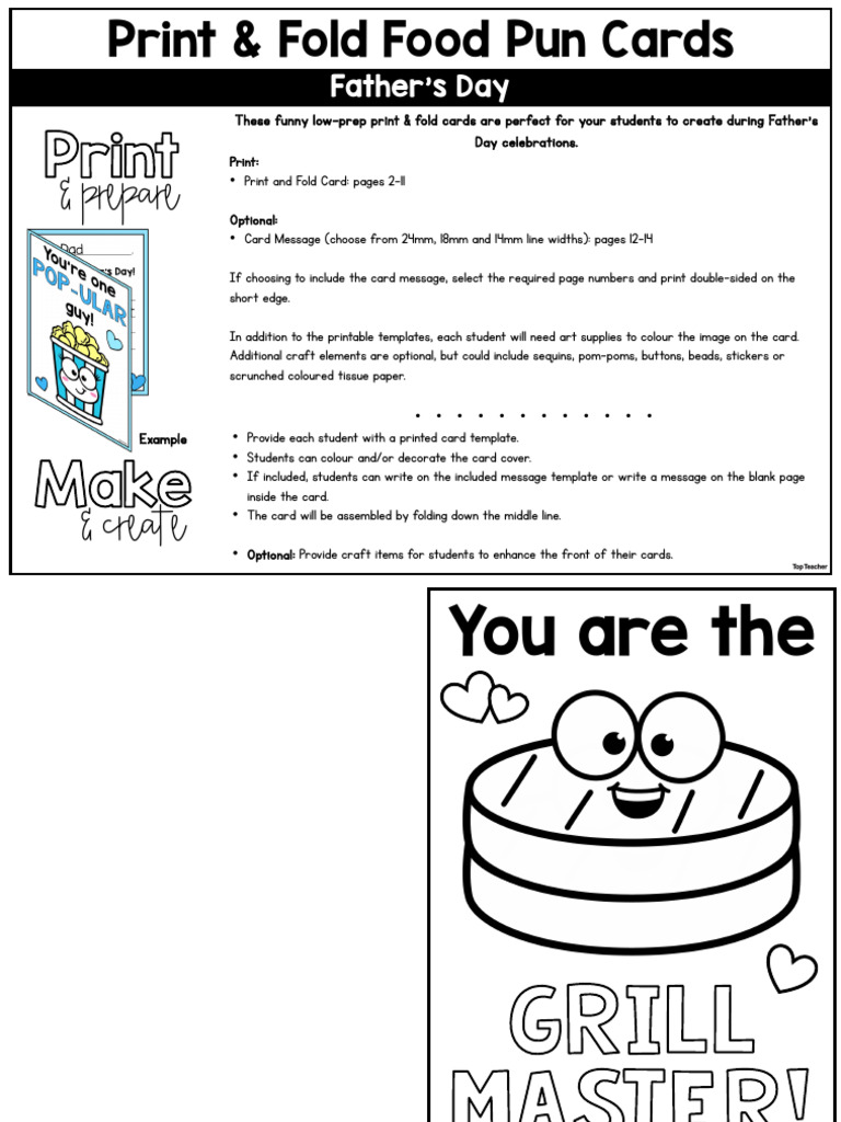 Print & Fold Father's Day Food Pun Cards | PDF