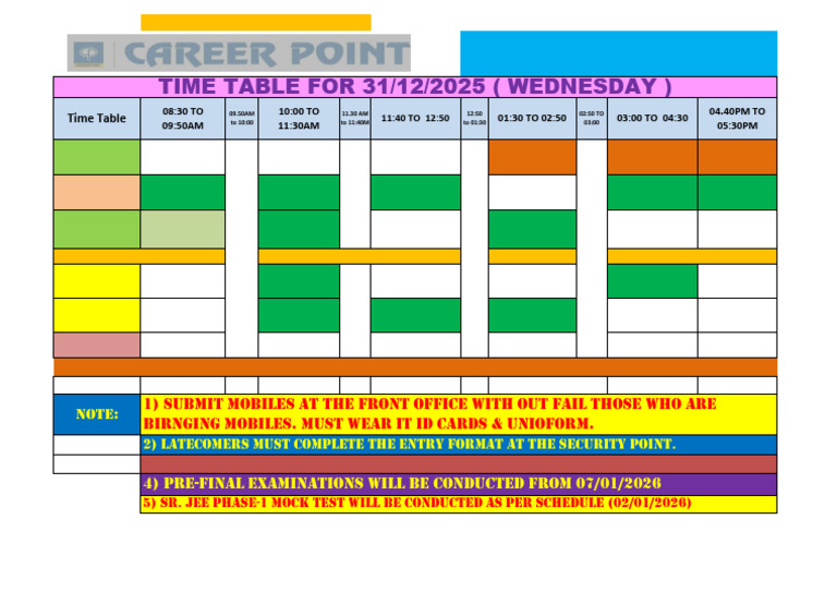 Time Table For 31-12-2025 Revised | PDF | Science Education | Career ...