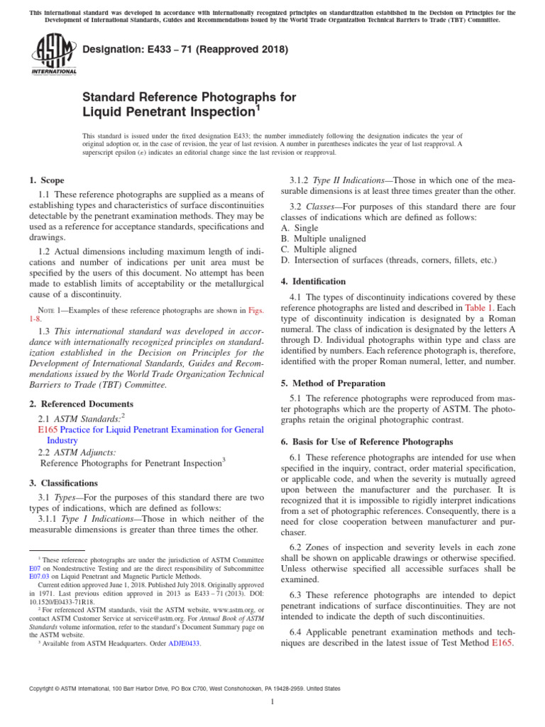 ASTM E433-71 Standard Reference Photograph For Liquid Penetrant ...