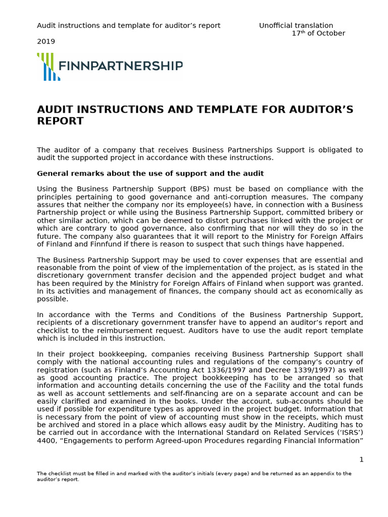 Audit Instructions and a Template for Auditors Report 2019 | PDF | Audit | Per Diem