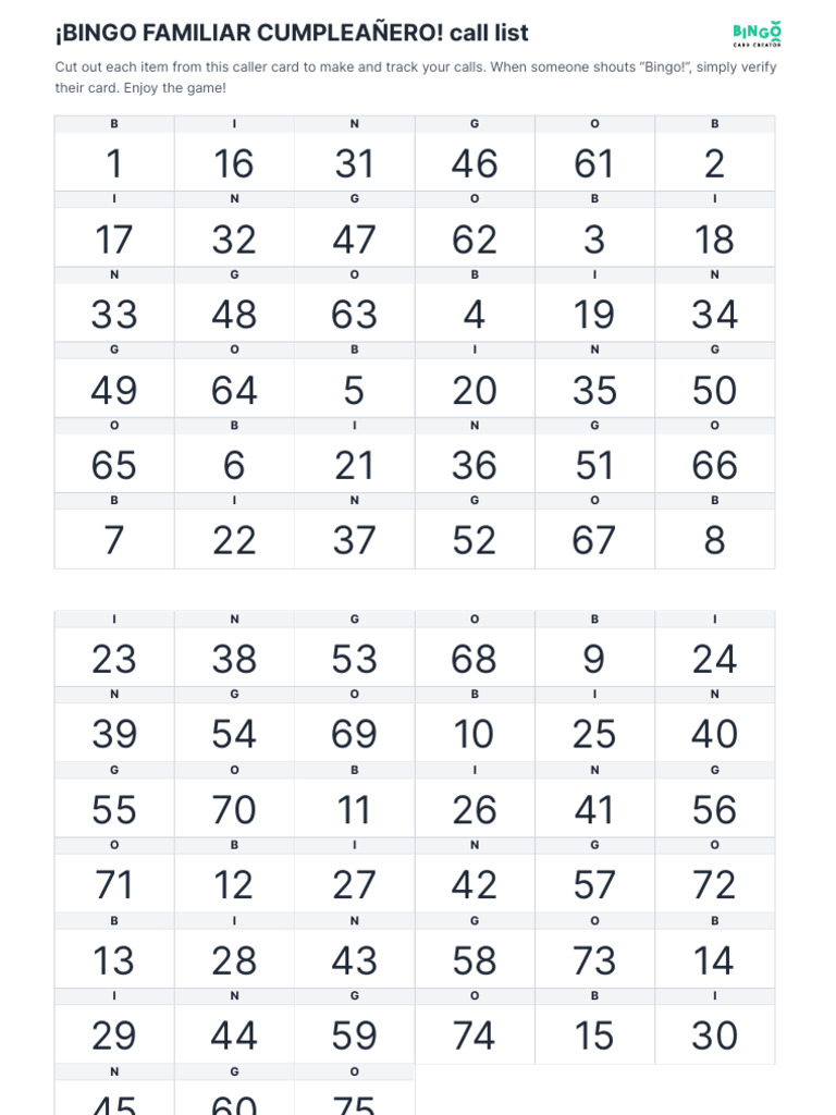 Bingo Familiar Cumpleaños 88 Kena | PDF