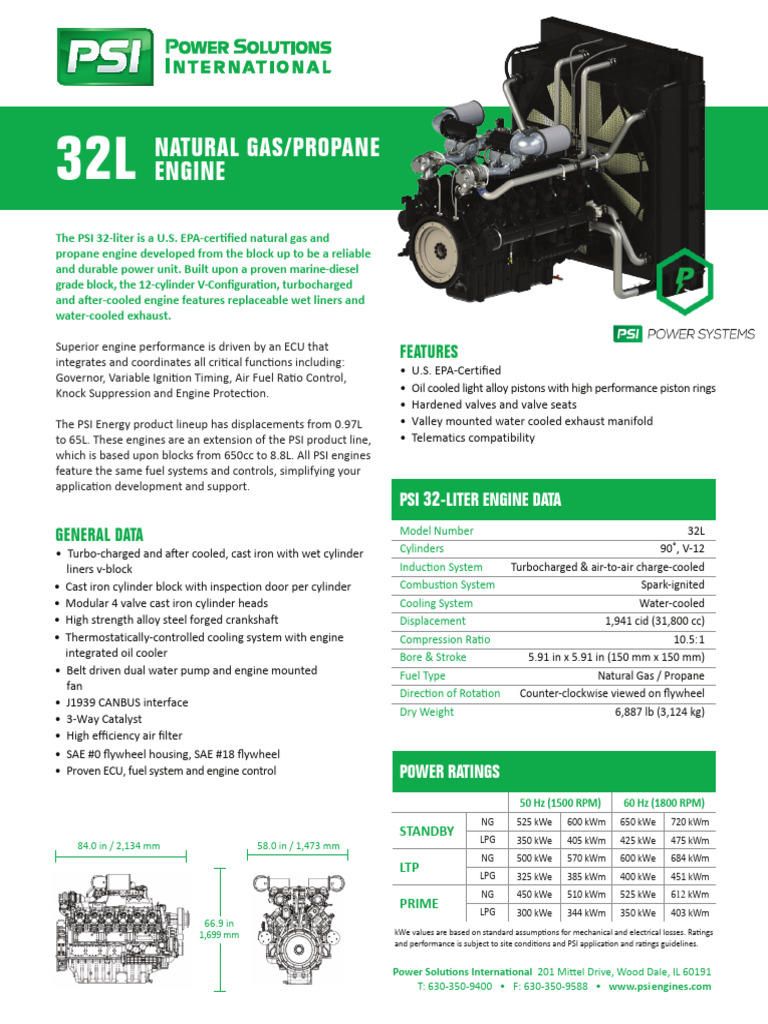 PSI 32-Liter Natural Gas Engine Specs | PDF | Engines | Vehicle Parts