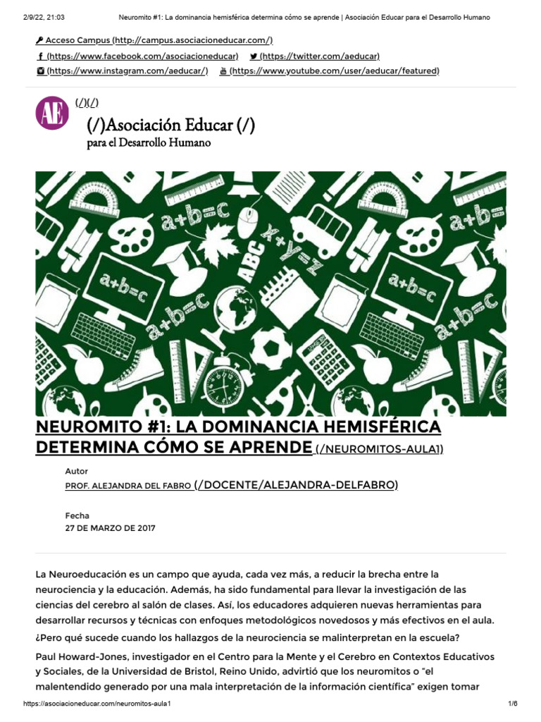 Neuromito #1_ La Dominancia Hemisférica Determina Cómo Se Aprende _ Asociación Educar Para El ...