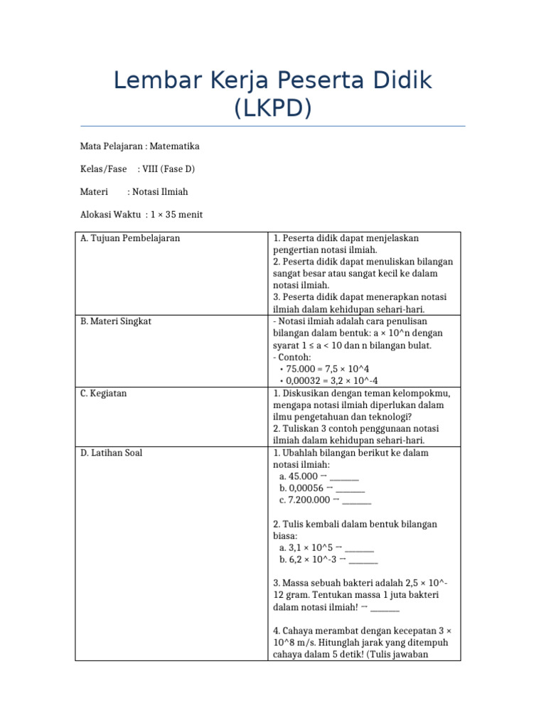LKPD Notasi Ilmiah | PDF