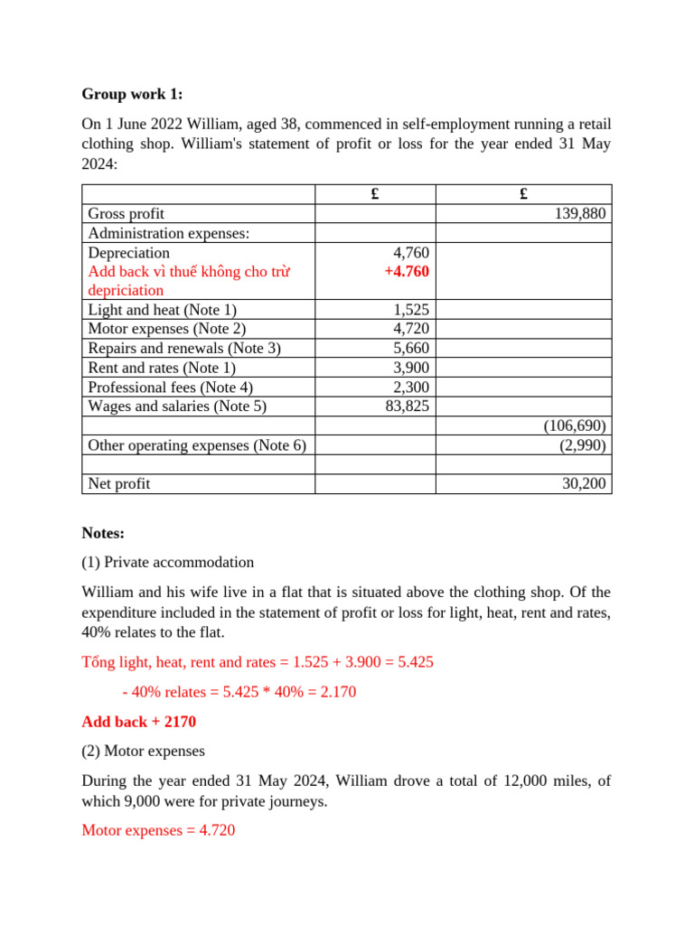 William's Tax Adjusted Trading Profit | PDF | Expense | Taxation