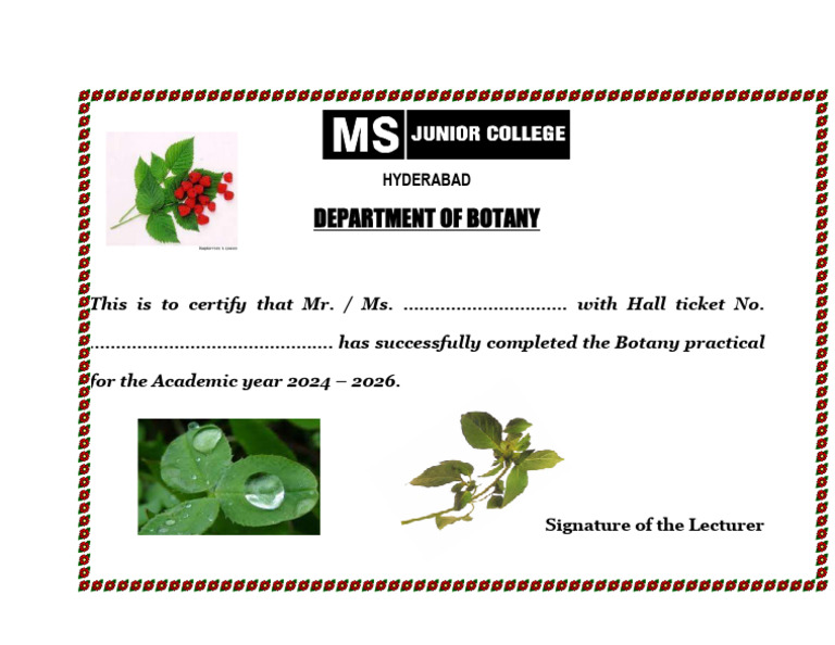 Botany Practical Completion Certificate | PDF