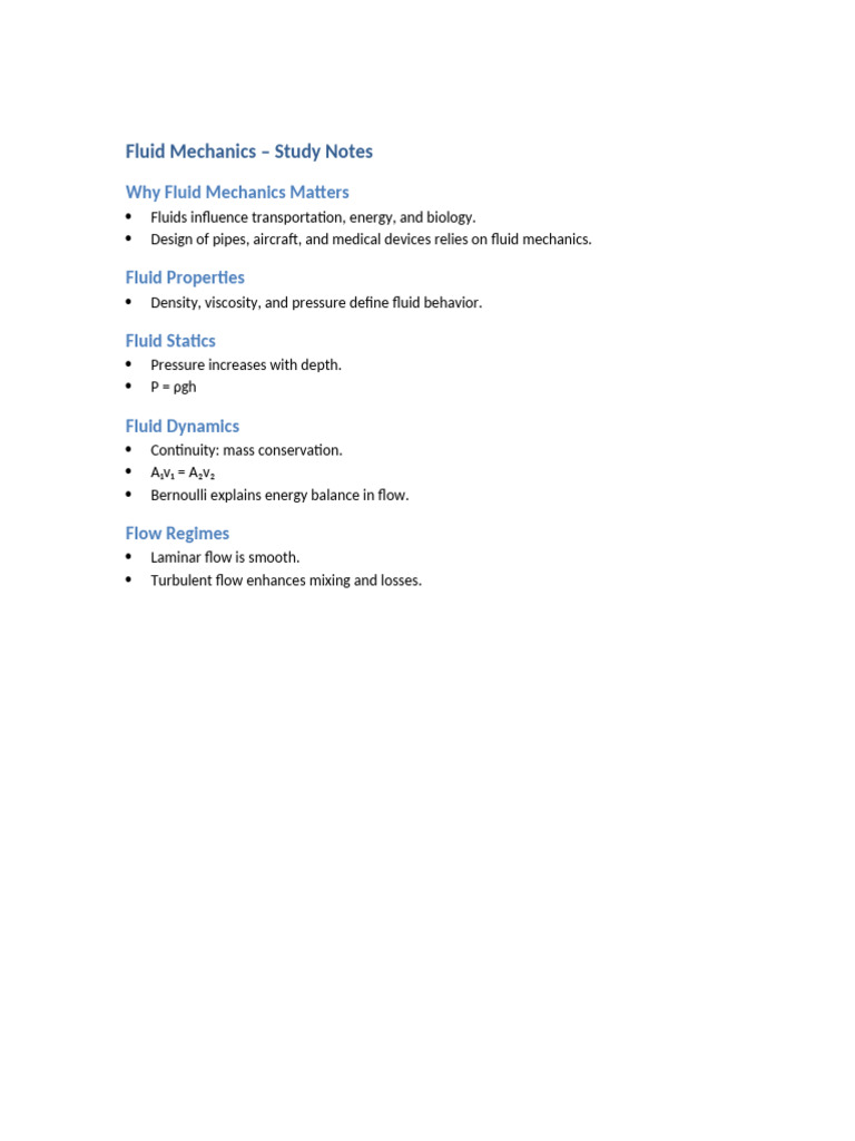 Fluid Mechanics Study Guide | PDF