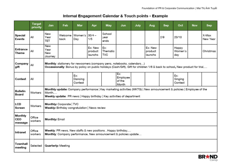 PR Internal Engagement Calendar Example | PDF