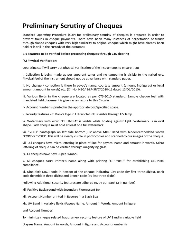 Preliminary Scrutiny of Cheques Take 1 | PDF | Cheque | Payments
