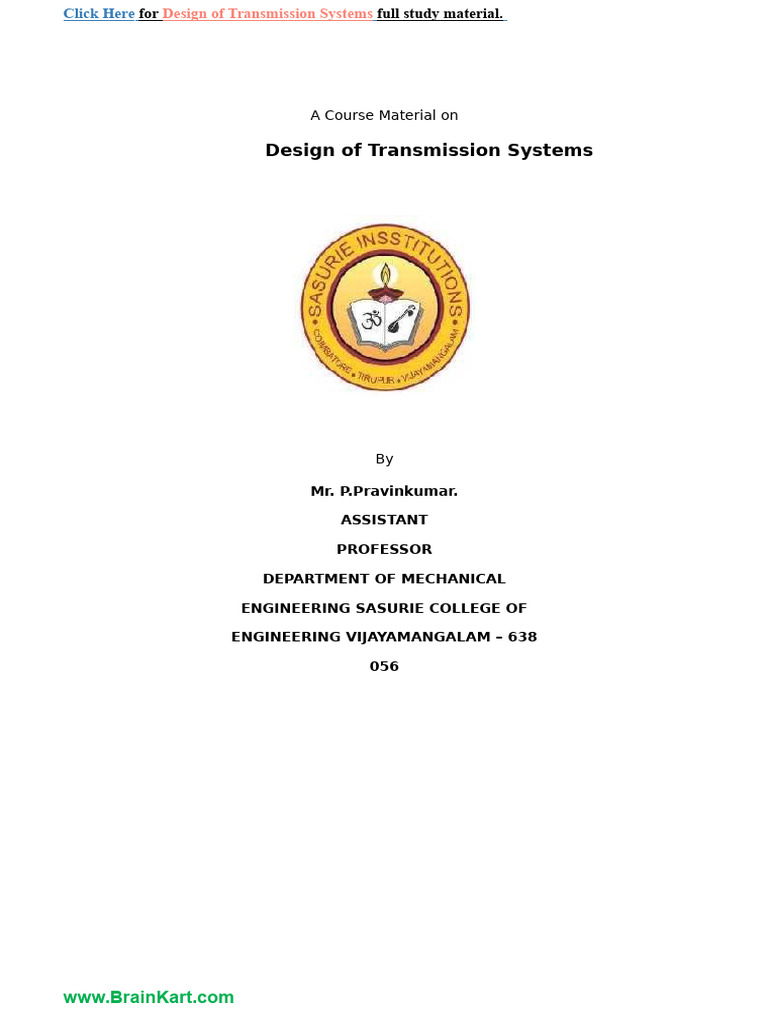 073 - ME8651, ME6601 Design of Transmission Systems - Notes 3 | PDF ...