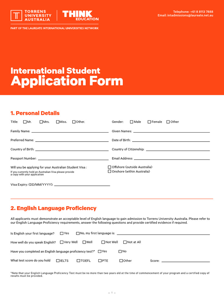 Torrens University Application Form | PDF