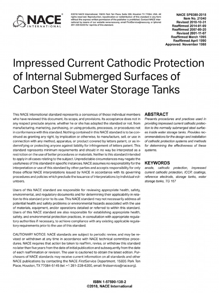 NACE SP0388-2018 Impressed Current Cathodic Protection of Internal ...