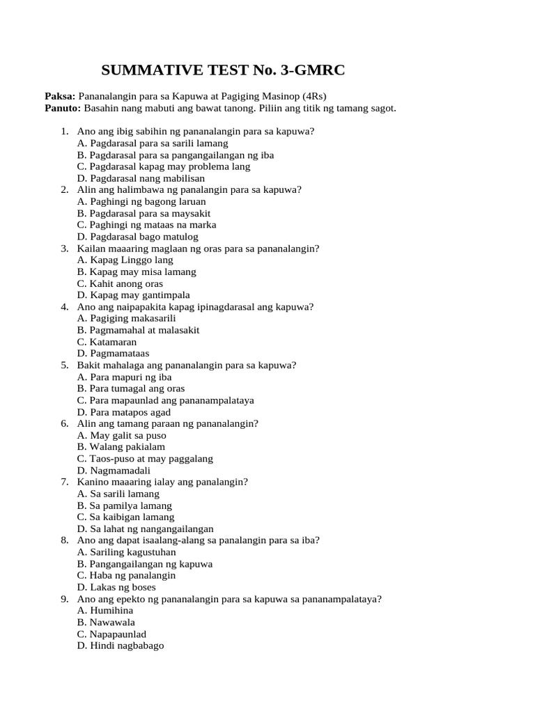 GMRC - Summative Test No. 3 | PDF