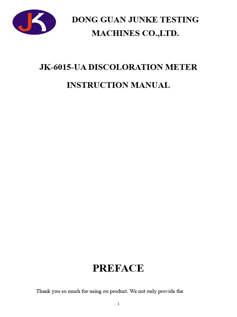JK-6015-UA Discoloration Meter Manual | PDF | Calibration | Thermometer