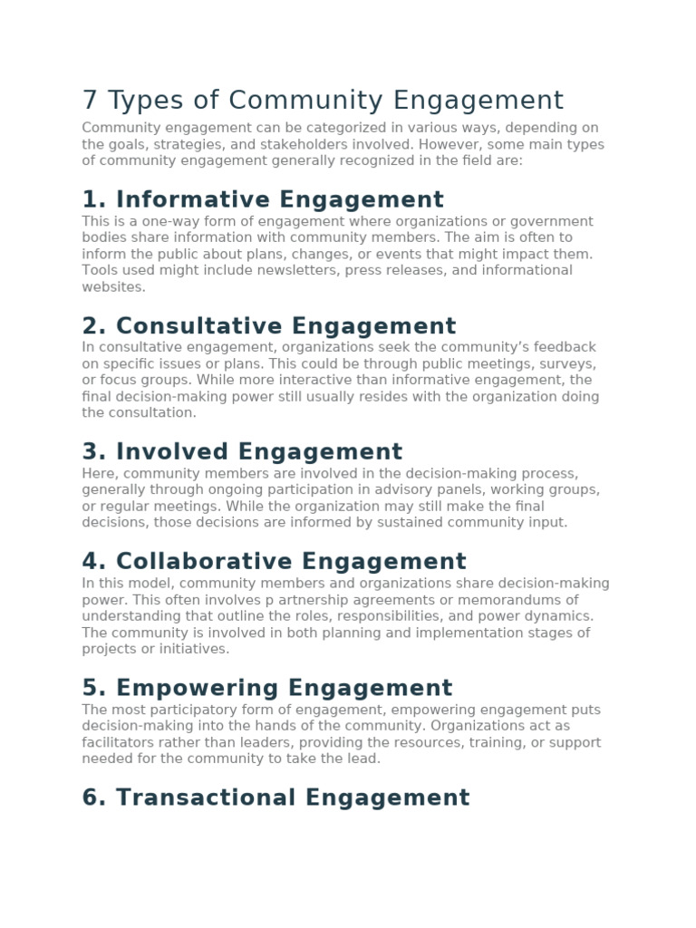 7 Types of Community Engagement Explained | PDF | Community | Decision ...
