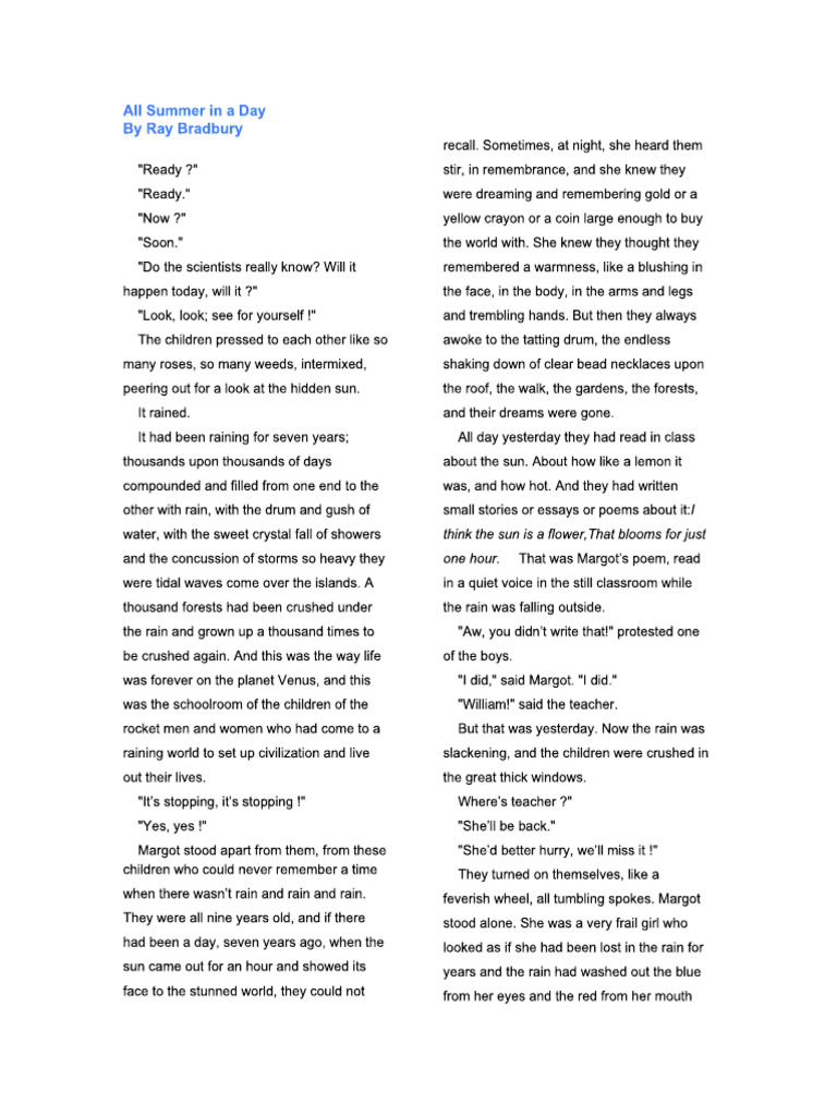 All Summer in A Day | PDF