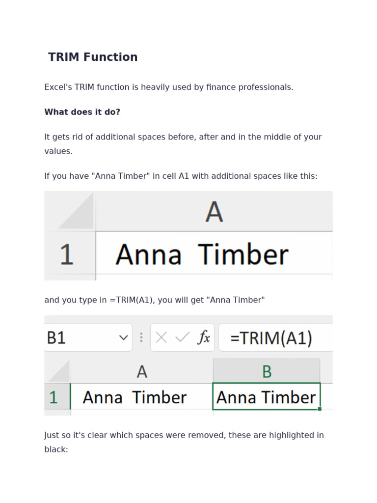 Excel TRIM Function Explained | PDF