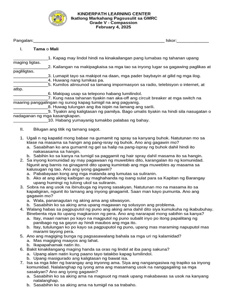 3rd Quarterly Assessment Tr. Erika | PDF