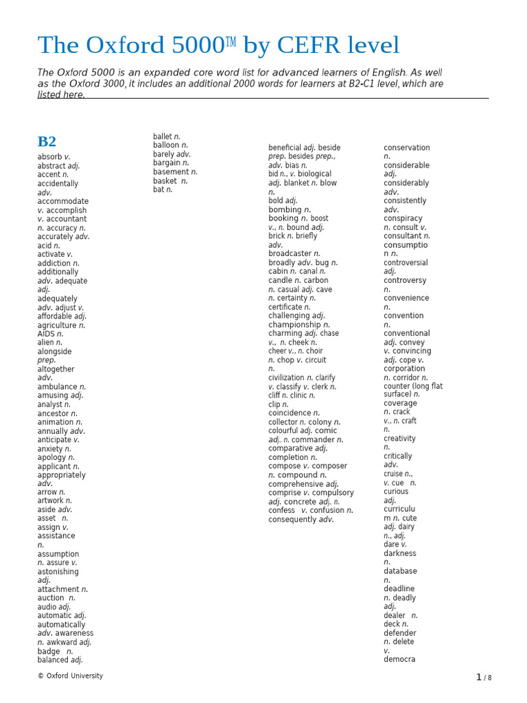 The Oxford 5000 by CEFR Level | PDF