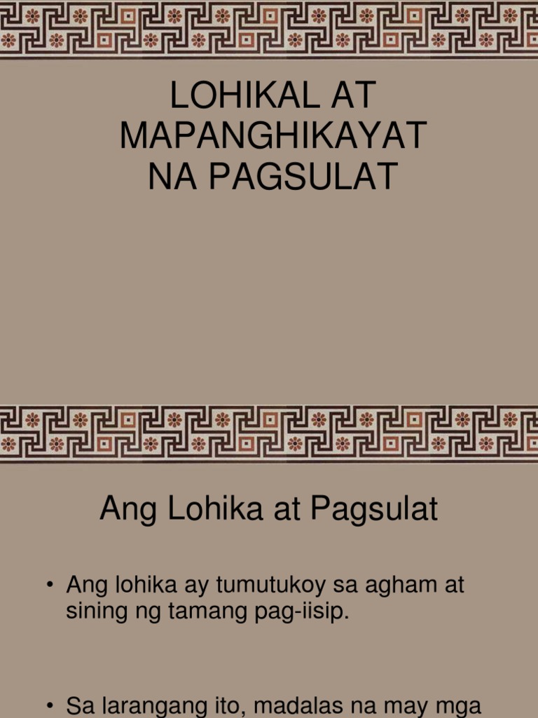 Lohikal at Mapanghikayat Na Pagsulat | PDF