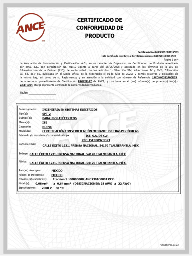 Certificado-ANCE-SPT-2-2022-2023 | PDF