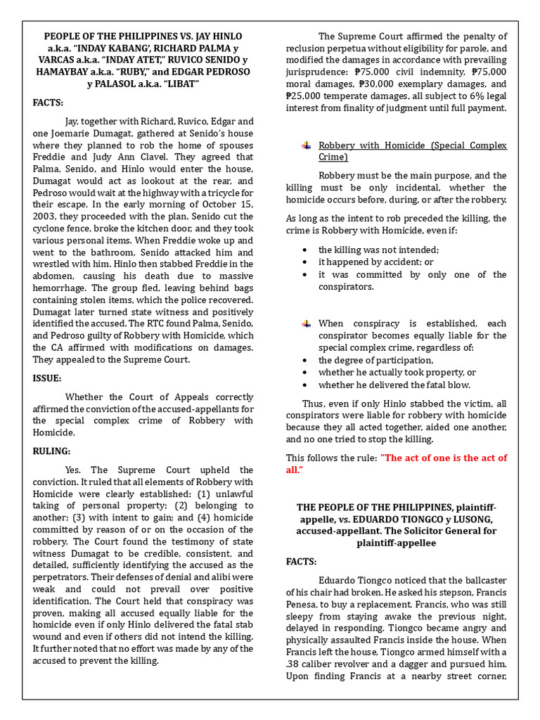 Supreme Court Rulings on Robbery and Homicide | PDF | Defamation | Adultery