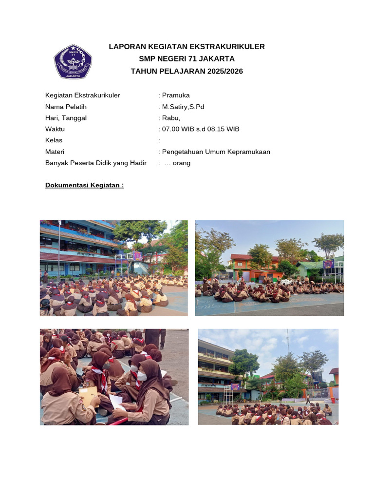 Laporan Ekstrakurikuler Pramuka SMPN 71 | PDF