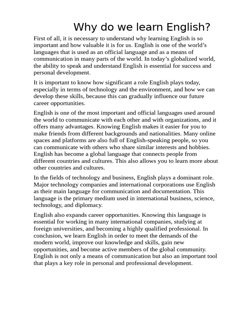 Why Do We Learn English | PDF