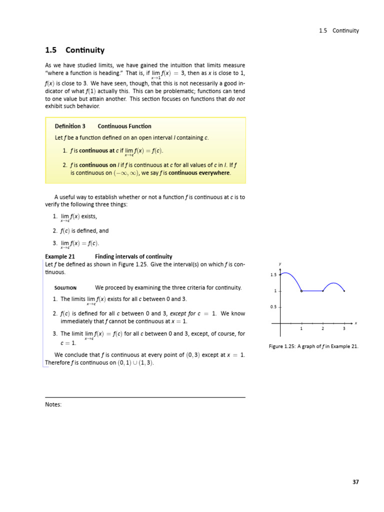 Apex Calculus 1.5 Continuity | PDF | Interval (Mathematics) | Mathematics