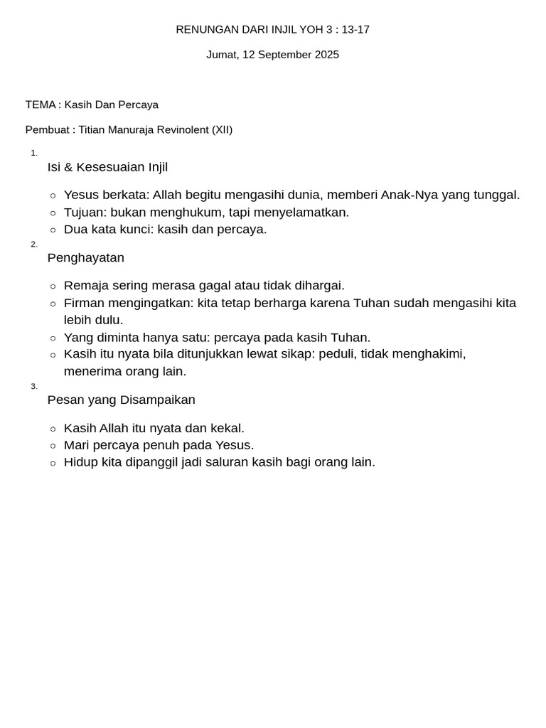 Renungan Dari Injil Yoh 3 13-17.PDF | PDF