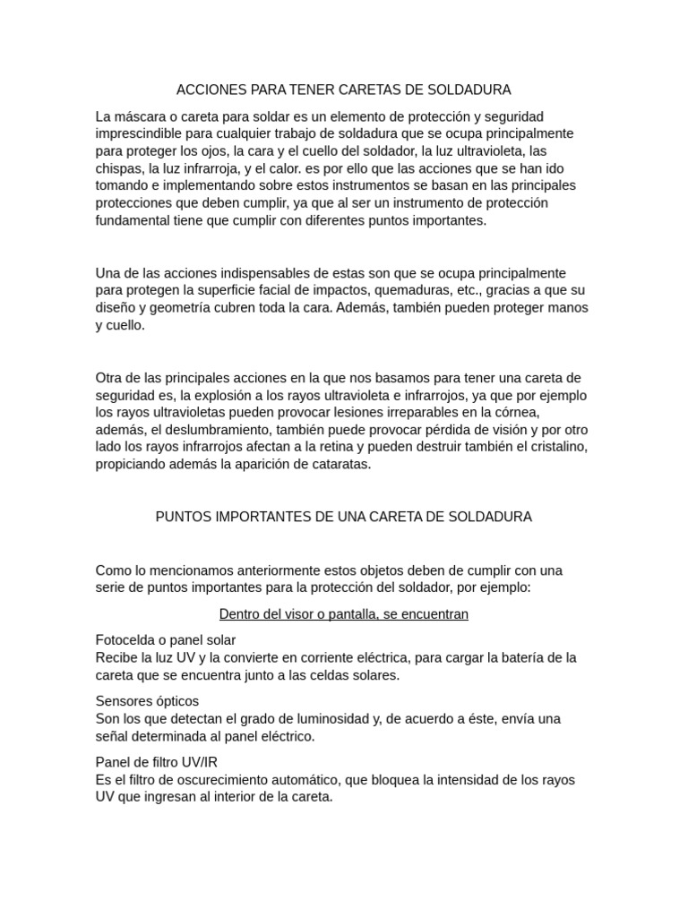 Acciones para Tener Caretas de Soldadura | PDF | Soldadura | Construcción