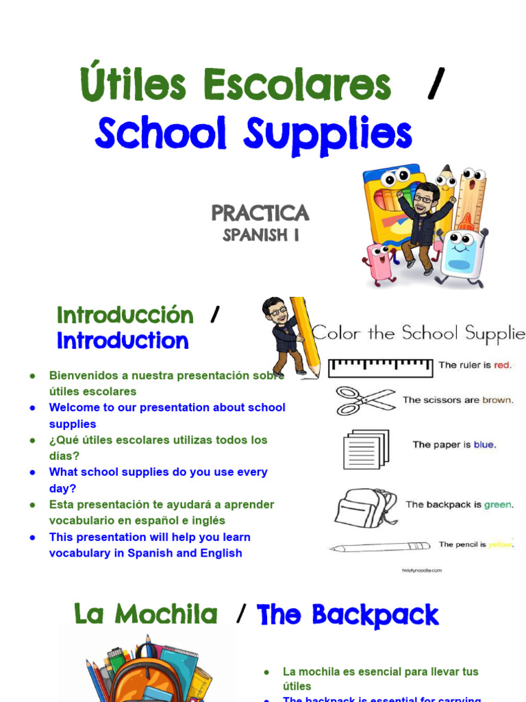 Mr. G. - SPANISH 1 - Útiles Escolares - School Supplies 2025 - PRACTICA ...