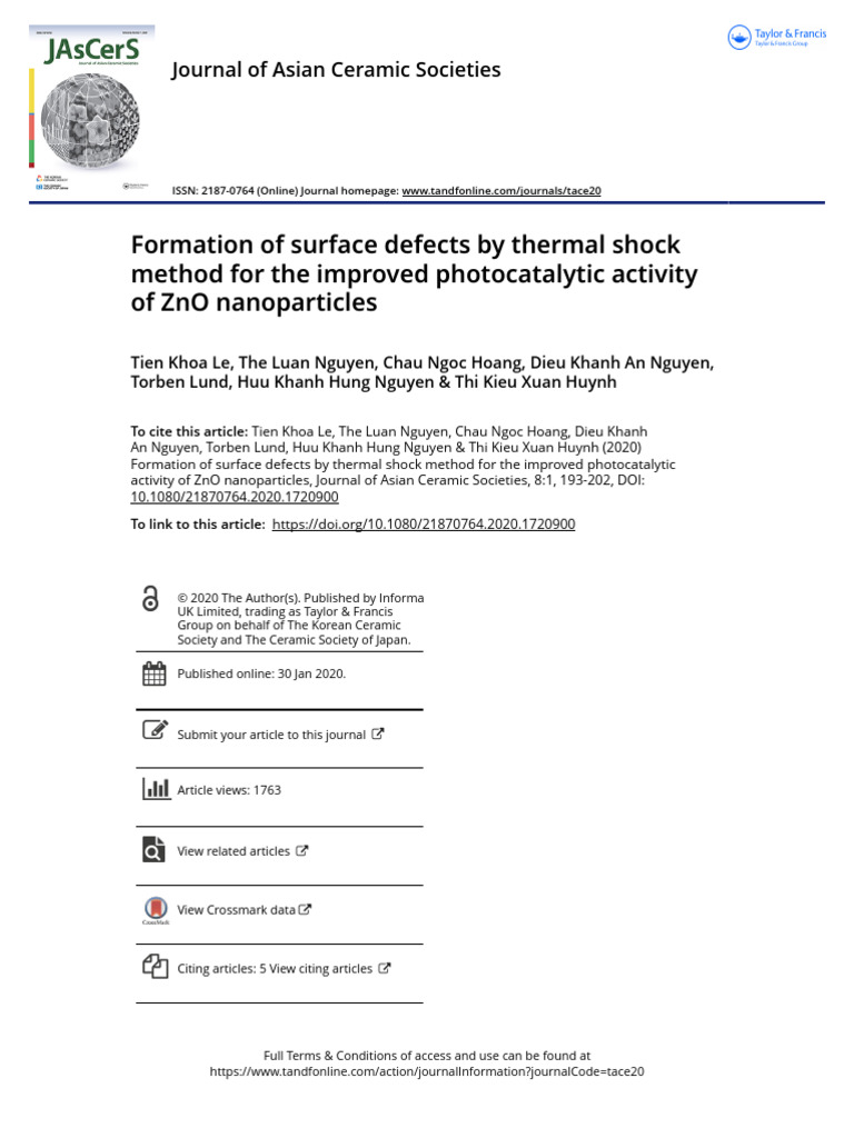 Formation of Surface Defects by Thermal Shock Method For The Improved ...