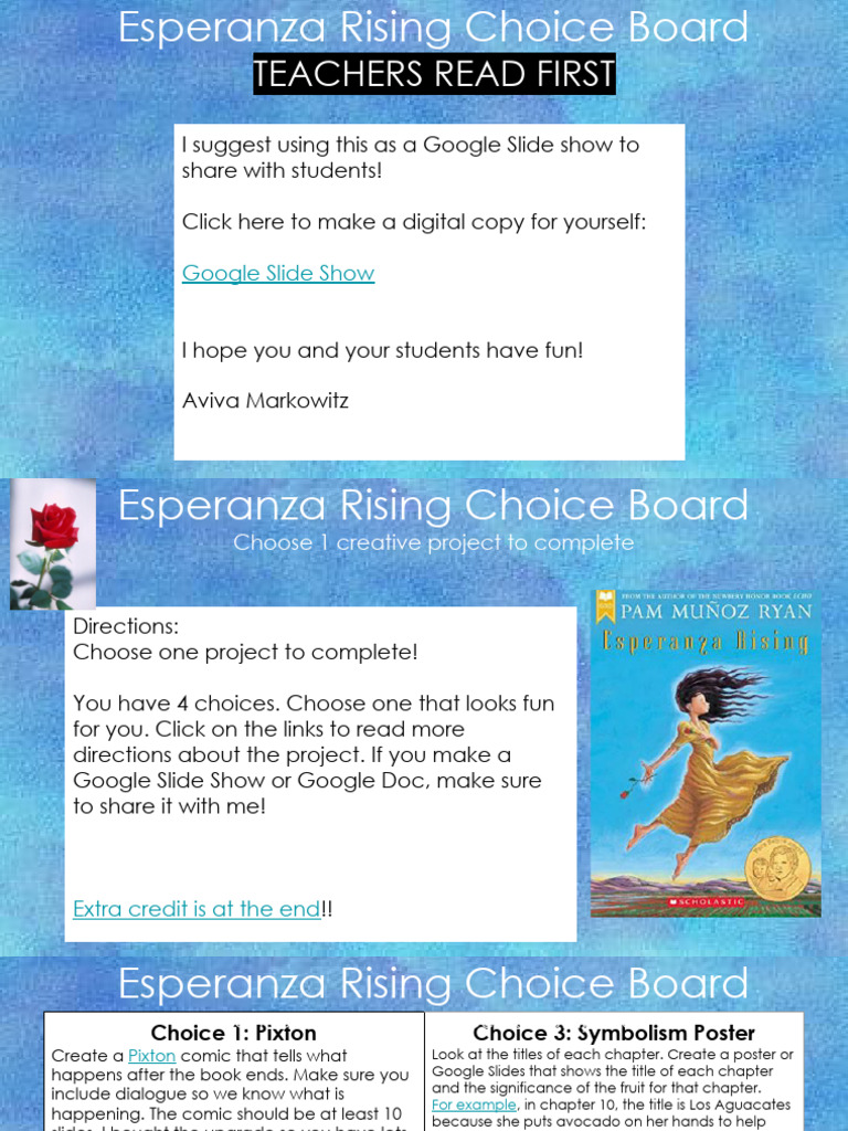 Esperanza Rising Creative Projects Guide | PDF
