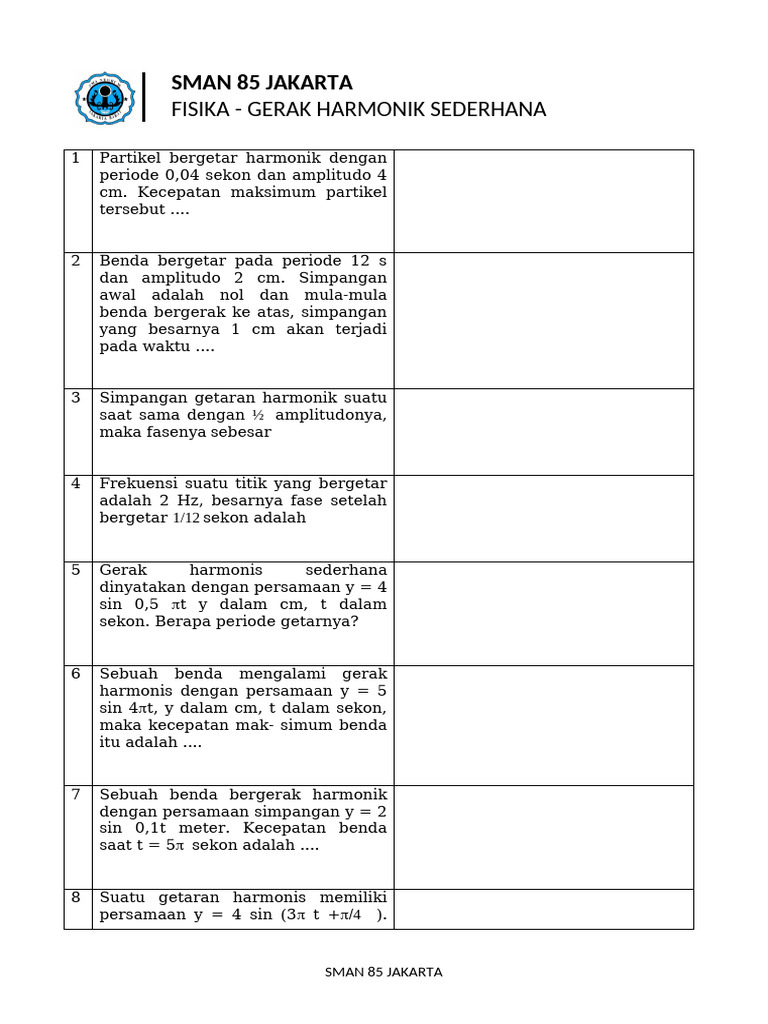 Gerak Harmonik Sederhana di SMAN 85 | PDF