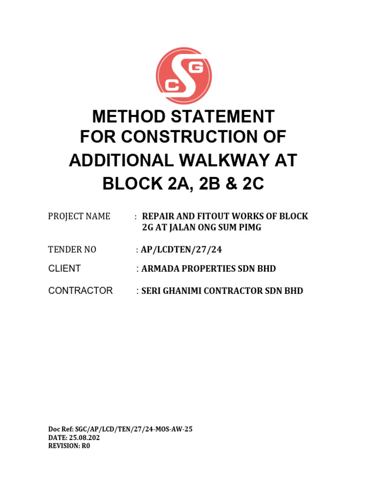 Walkway Construction Method Statement | PDF | Concrete | Road