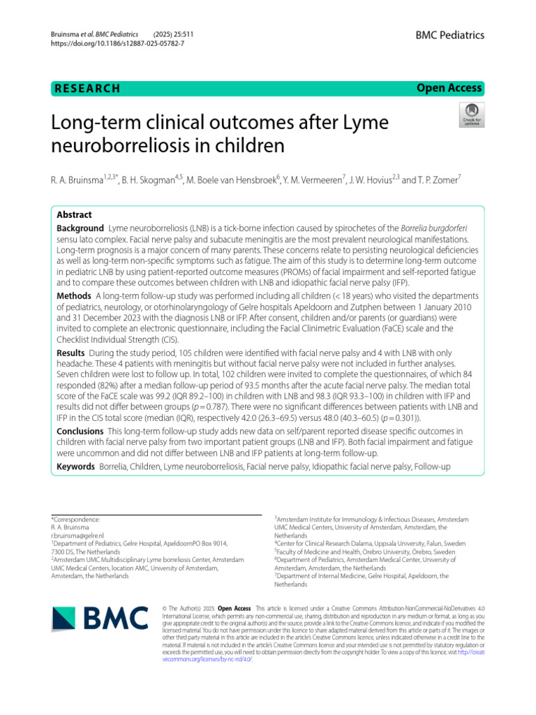 Lyme.long-term. 2025 BMC Pediatrics | PDF | Lyme Disease | Diseases And ...