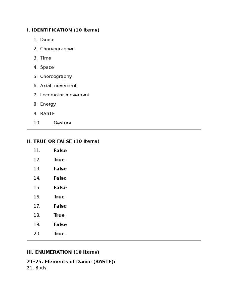 Answer Key in Pe 3 | PDF