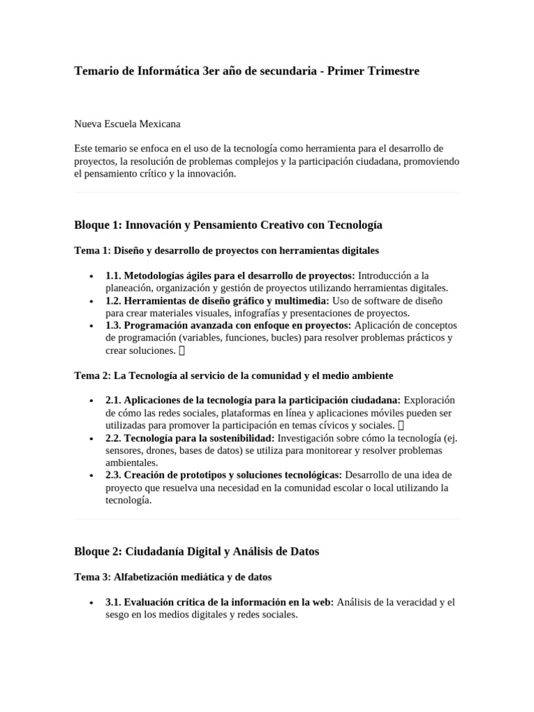 Temario de Informática 3er Año de Secundaria | PDF | Informática | Diseño