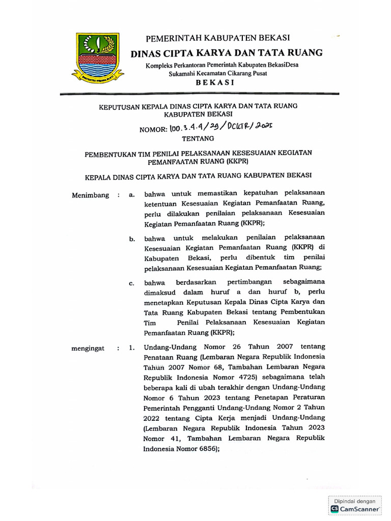 SK Kadin Tim Penilaian KKPR 2025 | PDF