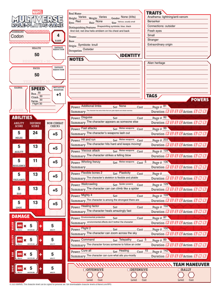 Marvel Character Sheet Overview | PDF | Telepathy