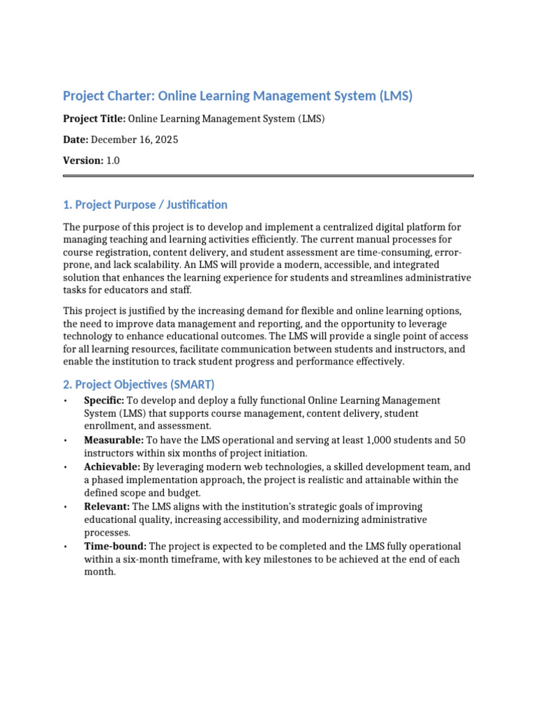 LMS Project Charter | PDF | Educational Technology | Computing
