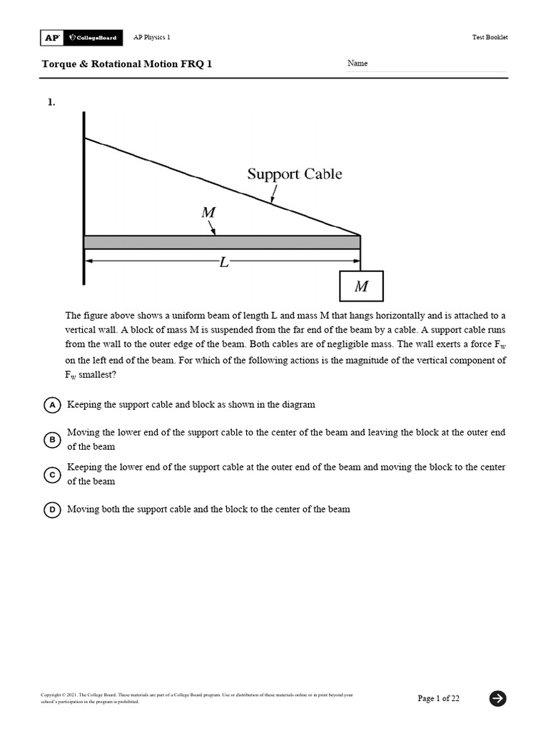 AP Physics 1 Torque & Motion FRQ Guide | PDF | Rotation Around A Fixed ...
