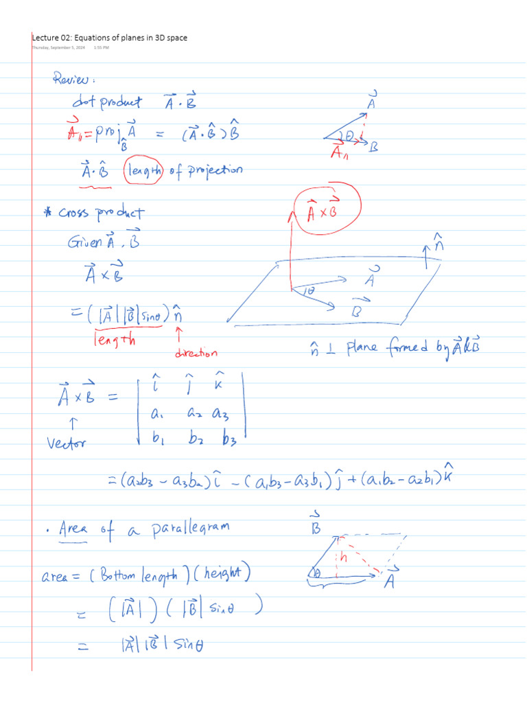 Lecture 02 Equations of Planes in 3D Space | PDF