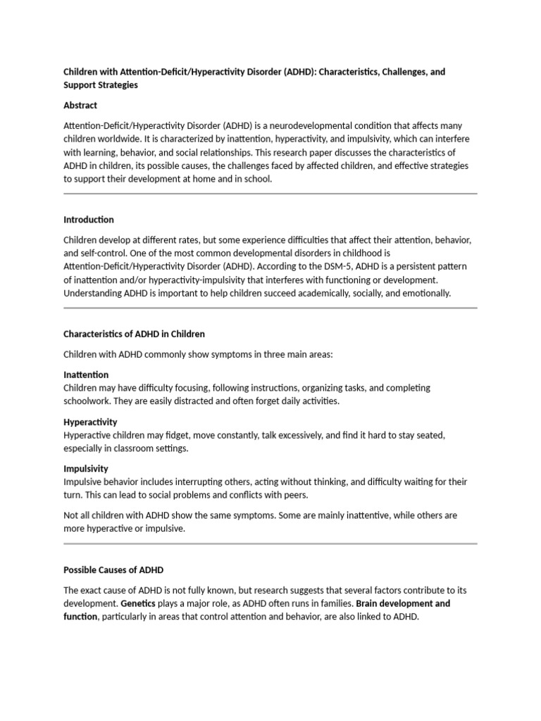 ADHD in Children: Traits and Support Strategies | PDF | Attention ...